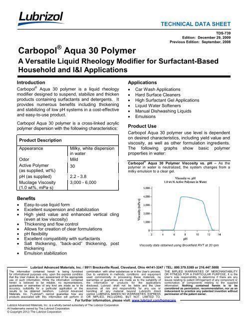 TDS-739 Carbopol Aqua 30 Polymer -- Technical Data ... - Lubrizol