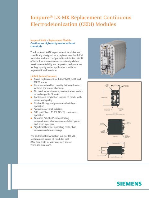 Ionpure LX-MK Replacement CEDI Modules - Siemens