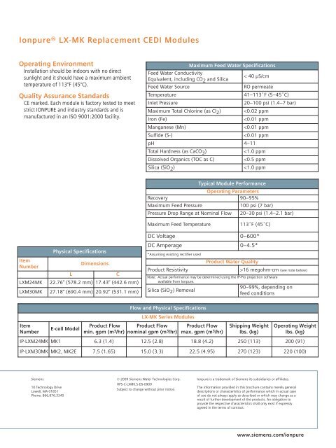 Ionpure LX-MK Replacement CEDI Modules - Siemens