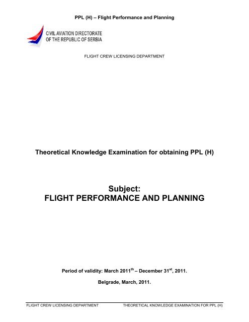 Subject: FLIGHT PERFORMANCE AND PLANNING