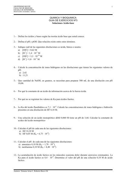 QUIMICA Y BIOQUIMICA GUIA DE EJERCICIOS Nº3 Soluciones ... QUIMICA Y BIOQUIMICA GUIA DE EJERCICIOS Nº3 Soluciones ...