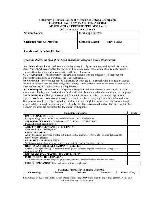 Elective Evaluation Form - College of Medicine