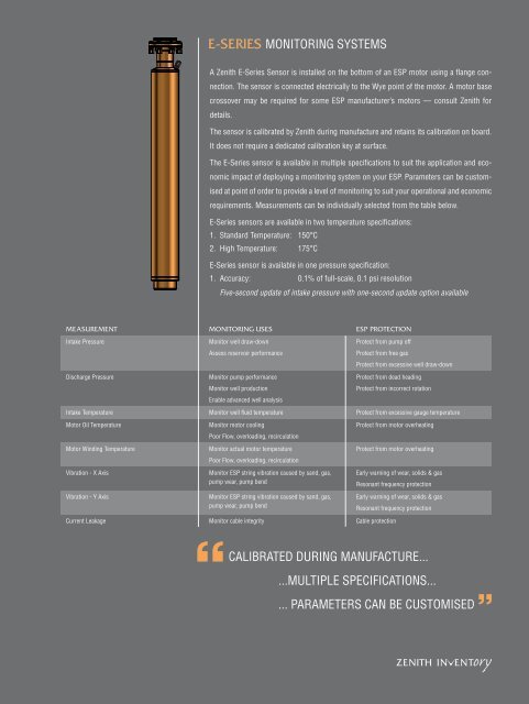E-Series for ESP Monitoring Data Sheet - Zenith Oilfield Technology ...