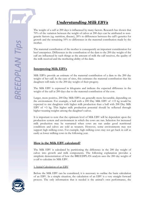 Understanding Milk EBVs - Breedplan