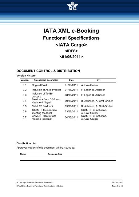 IATA XML e-Booking Functional Specifications