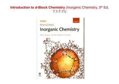 Introduction to d-Block Chemistry - Wits Structural Chemistry