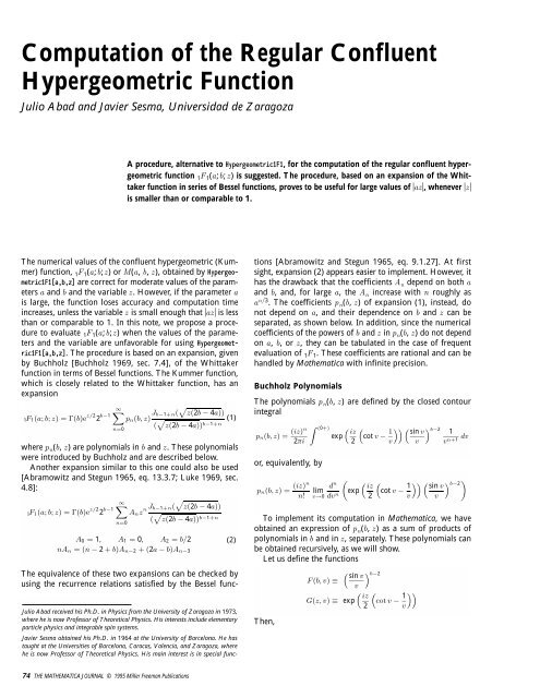 Computation Of The Regular Confluent Hypergeometric Function 8666