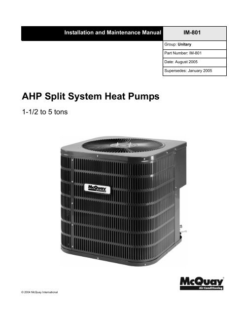 AHP Split System Heat Pumps - McQuay International