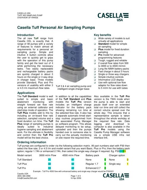 Casella Tuff Personal Air Sampling Pumps