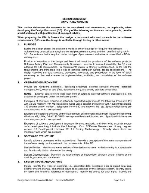 DESIGN DOCUMENT ANNOTATED OUTLINE This outline ...