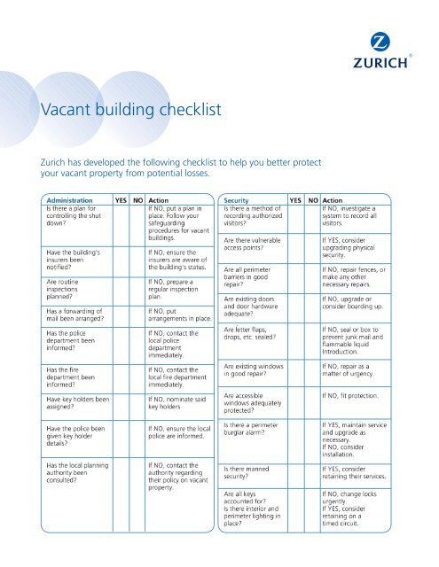 Vacant building checklist