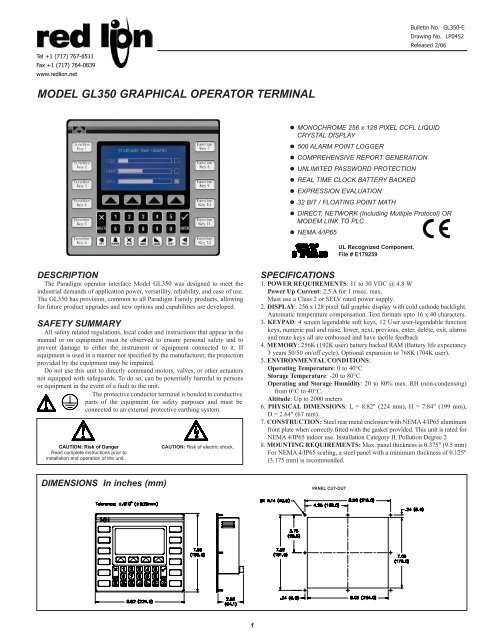 GL350 LCD Display Data Sheet/Manual ... - Red Lion Controls