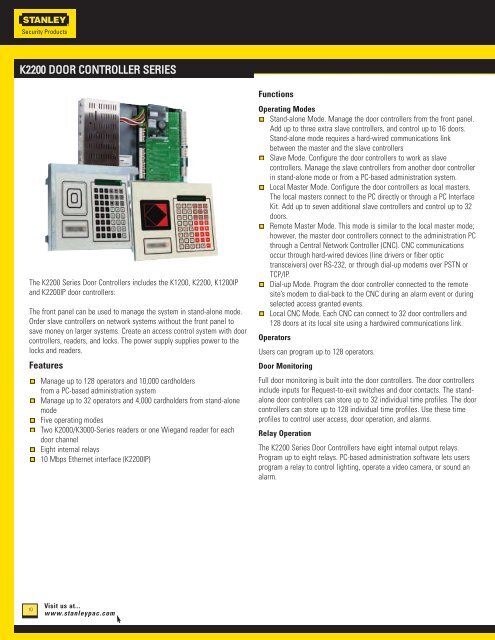 K2200 Door Controller Series - Stanley PAC