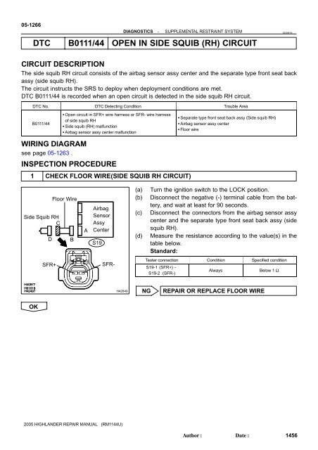 dtc b0111/44 open in side squib (rh) circuit - Highlander Club