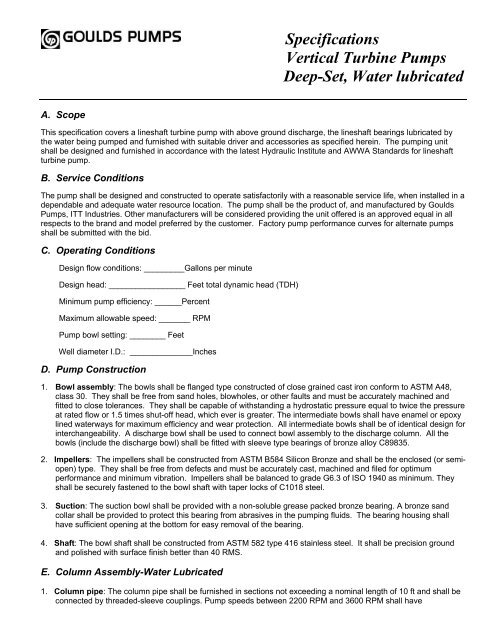 Specifications Vertical Turbine Pumps Deep-Set ... - Pump Express