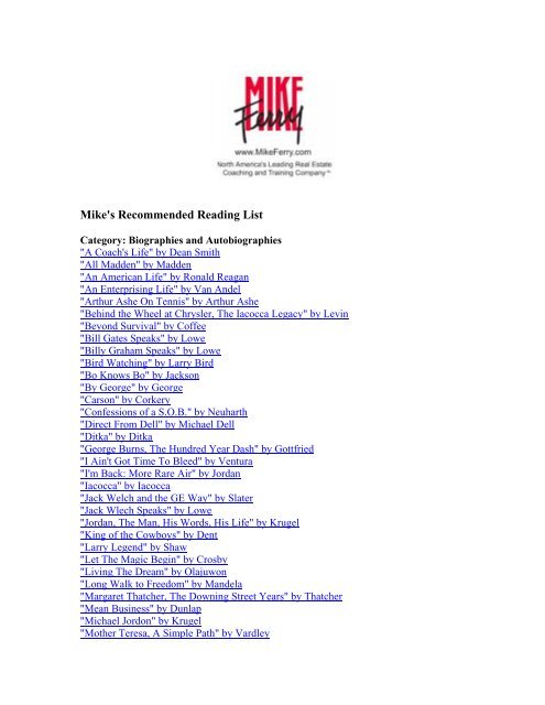 Mike's Recommended Reading List - The Mike Ferry Organization