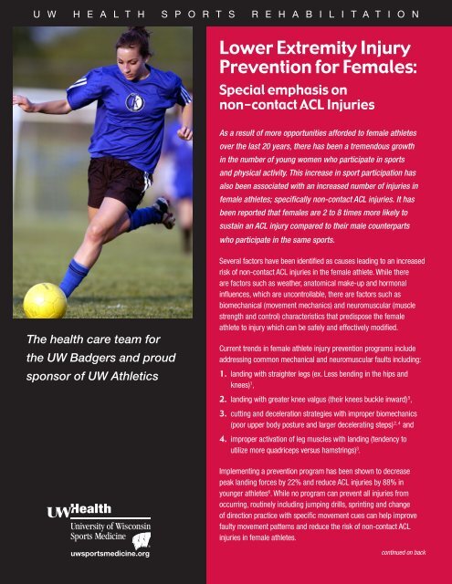 Lower Extremity Injury Prevention for Females: - UW Health