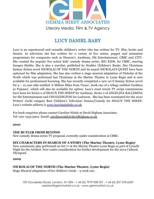 LUCY DANIEL RABY CV - Gemma Hirst Associates