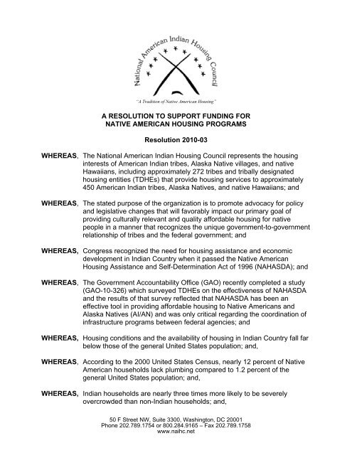 a resolution to support funding for native american housing programs