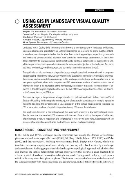 Using GIS in Landscape Visual Quality Assessment - Monash ...