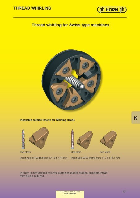 THREAD WHIRLING Thread whirling for Swiss type ... - Horn USA, Inc.