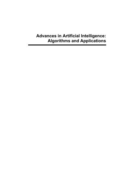 Advances in Artificial Intelligence: Algorithms and Applications