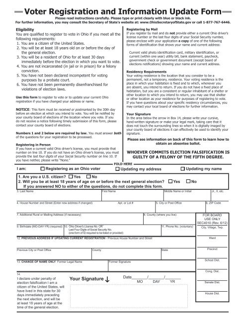 Ohio Voter Registration Form - Long Distance Voter