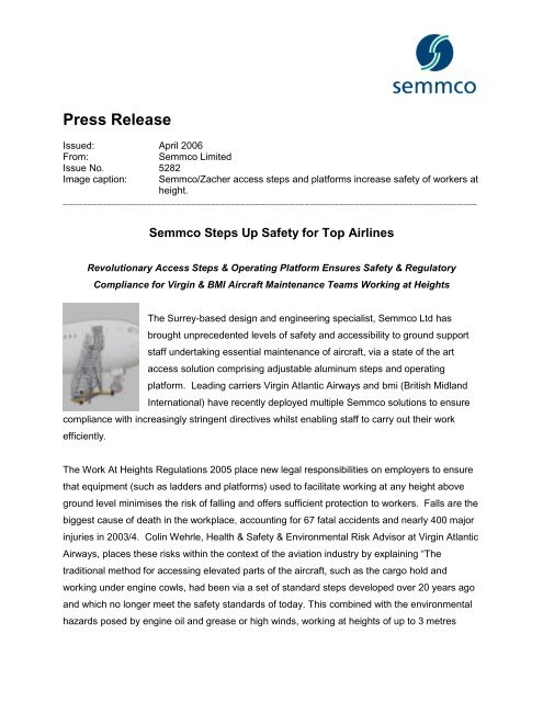 Semmco Steps Up Safety for Top Airlines