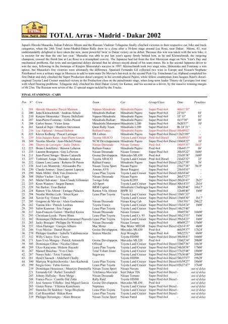 2002 24th Total Arras-Madrid-Dakar Rally - Motorsports Almanac