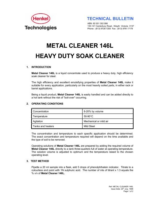METAL CLEANER 146L HEAVY DUTY SOAK CLEANER - Solvents