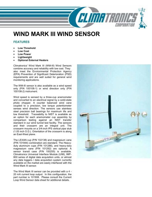 WIND MARK III WIND SENSOR