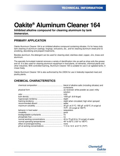 OakiteÂ® Aluminum Cleaner 164 - Industrial Cleaning Supply