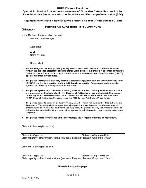 Submission Agreement and Claim Form - finra