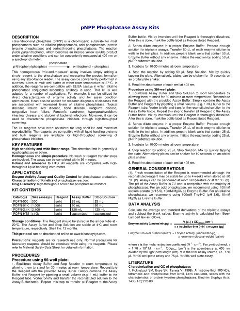 pNPP Phosphatase Assay Kits - Bioxys
