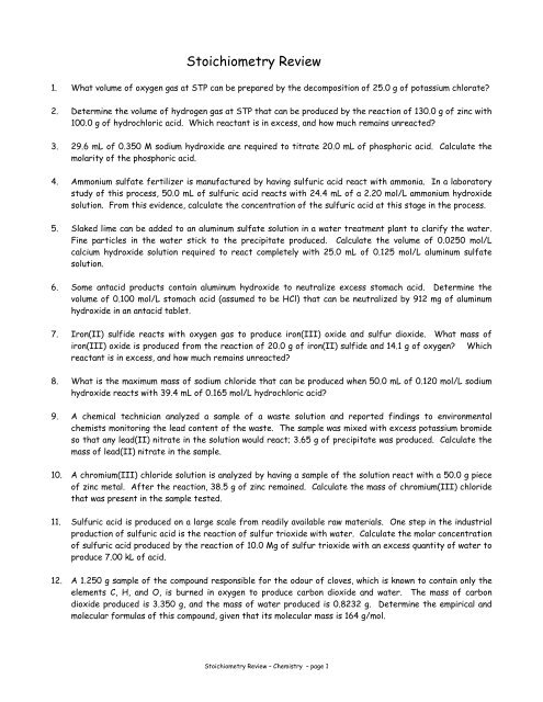 Stoichiometry Review
