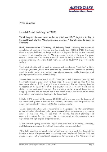 LyondellBasell building on TALKE - TALKE Logistic Services