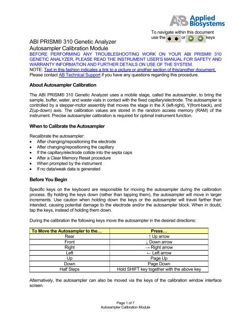 ABI PRISM® 310 Genetic Analyzer Autosampler Calibration Module