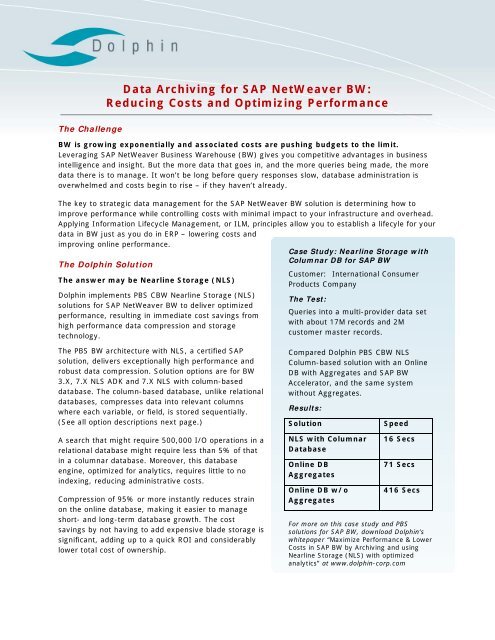 Data Archiving for SAP NetWeaver BW - Dolphin