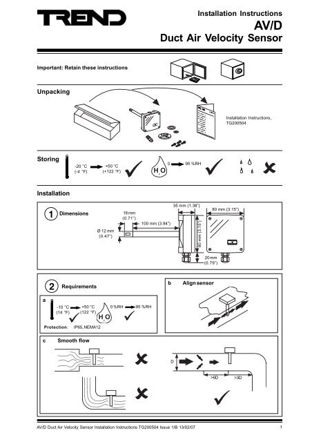 AV/D Duct Air Velocity Sensor Installation Instructions - Trend