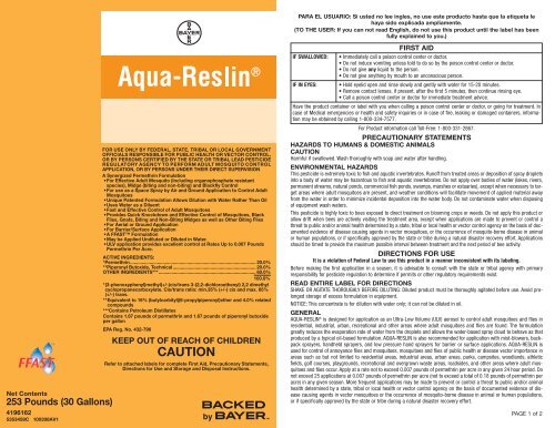 Aqua-Reslin 30 gal 5353458C 100308AV1 front label ... - Adapco