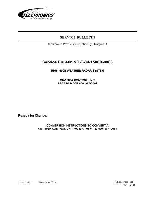 Service Bulletin SB-T-04-1500B-0003 - Telephonics Corporation