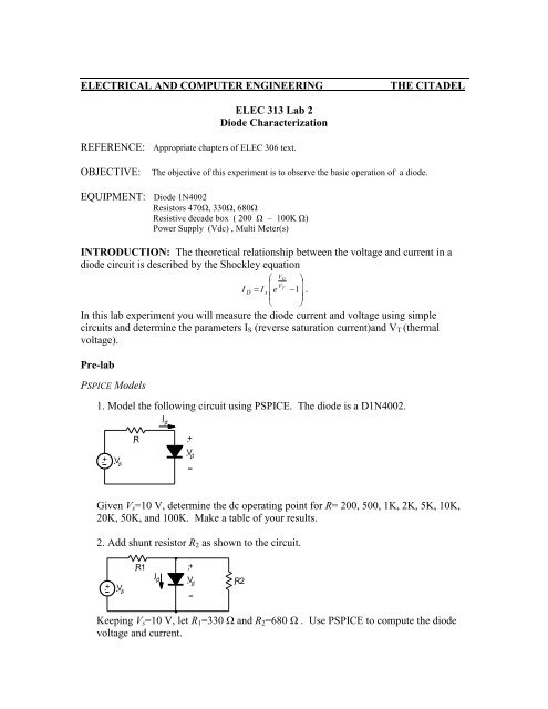Lab #2 Diode Characterization - Department of Electrical and ...
