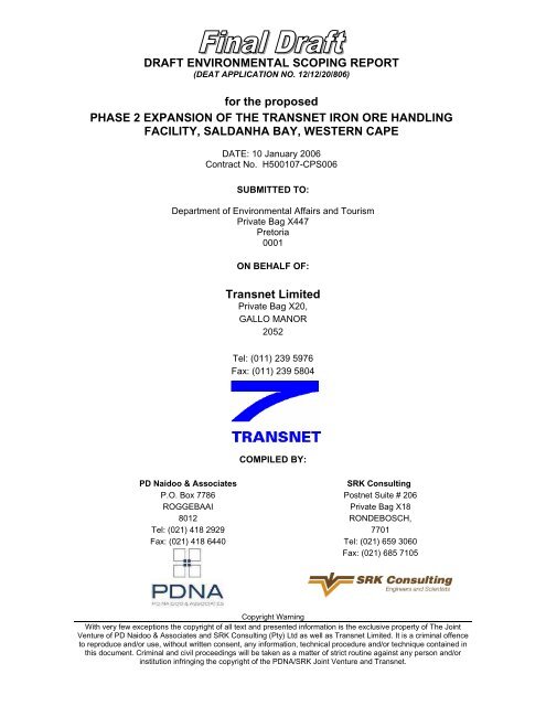 Executive Summary, TOC and Glossary - Transnet