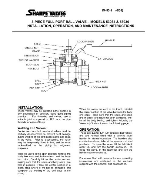 3-PIECE FULL PORT BALL VALVE â MODELS ... - SharpeÂ® Valves