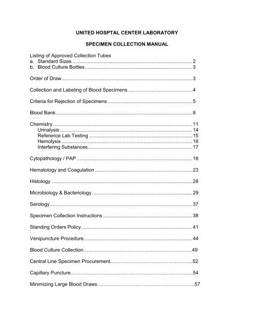 SPECIMEN COLLECTION MANUAL.pdf - United Hospital Center