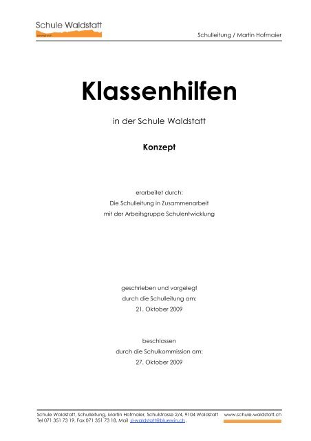 Klassenhilfen Primarschule - Schule Waldstatt