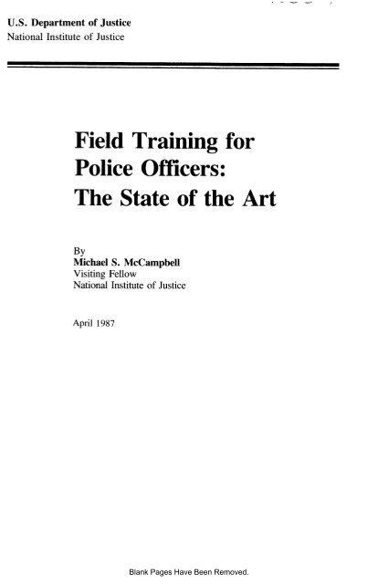Field Training for Police Officers - National Criminal Justice ...
