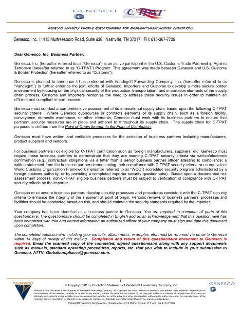 C-TPAT Security Profile Questionnaire - Genescopartners.com