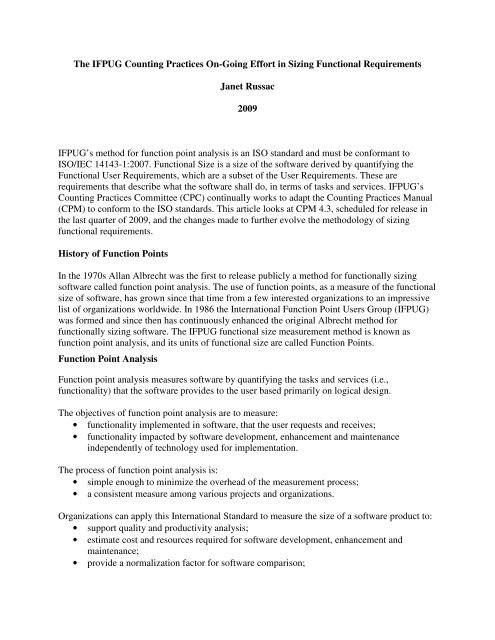 The Ifpug Counting Practices On Going Effort In Sizing Functional 4901