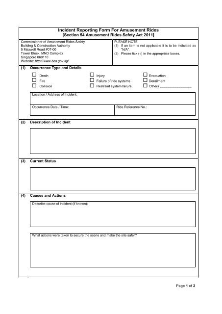 Incident Reporting Form For Amusement Rides - Building ...